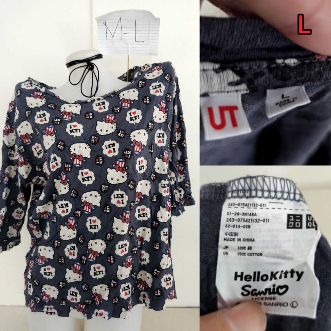 Uniqlo x Hello Kitty Sanrio Licensed 3/4 Sleeve Stretchy Top, Women's ...