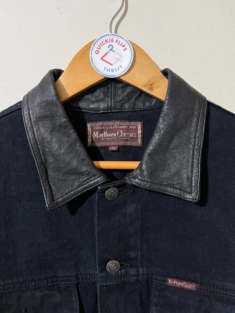 Vintage 90’s Marlboro Black Denim Jacket, Men's Fashion, Coats, Jackets and Outerwear on Carousell