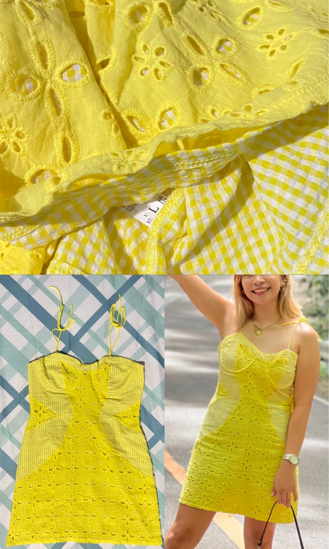 Yellow eyelet dress, Women's Fashion, Dresses & Sets, Dresses on Carousell