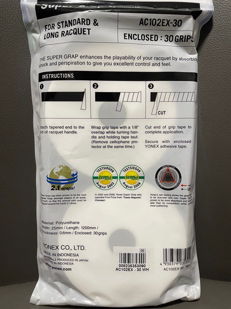 Yonex AC102EX-30 Super Graphic Over Grip Badminton Tennis Squash Racket ...