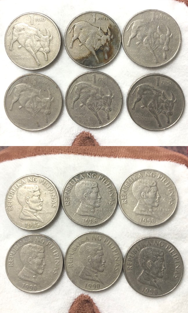 1990 4pcs, 1985 & 1986 Old 1 piso coin KALABAW MONEY FOR COLLECTORS ...