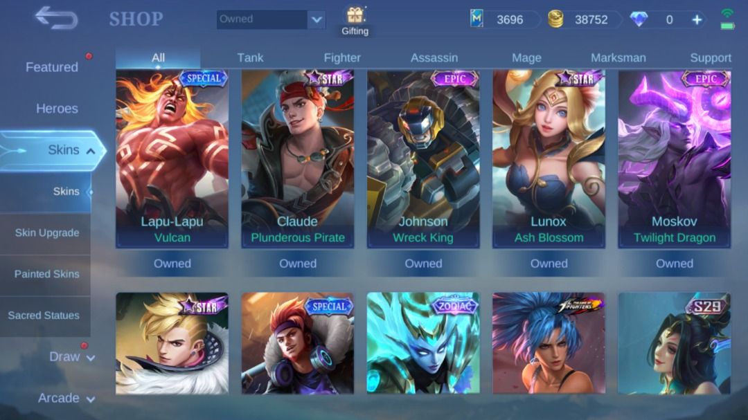 206 SKINS, 17 EPIC SKINS, ZODIAC SELENA, EPIC LIMITED RECALL EFFECT ...