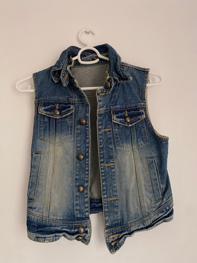 Y2k Denim Vest (y2k, alt, punk, grunge, goth, vintage), Women's Fashion ...