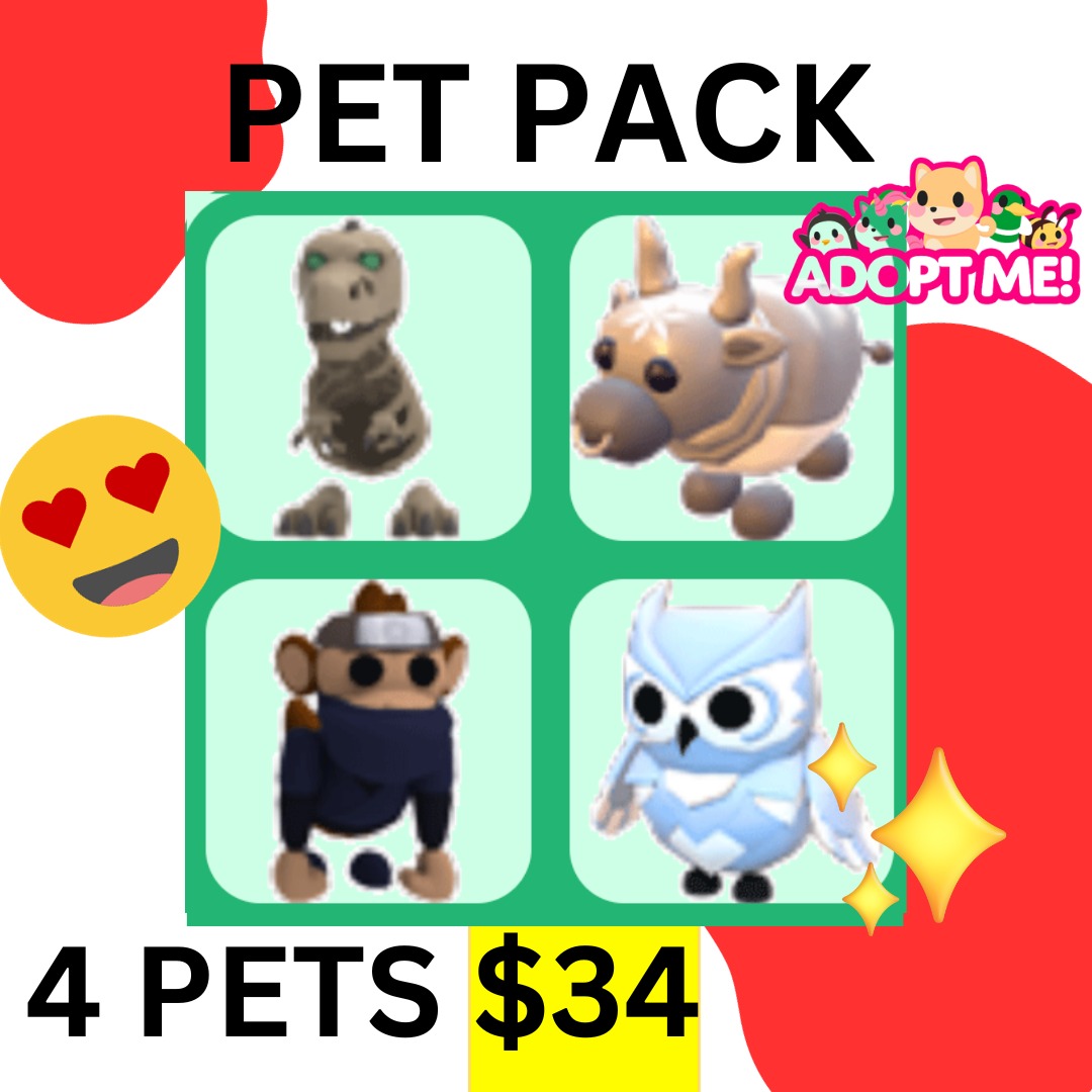 adopt me PET PACK - ALL for $34 - roblox, 興趣及遊戲, 玩具 & 遊戲類 - Carousell