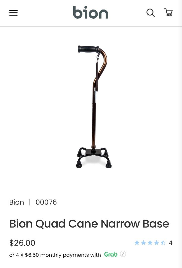 Bion Quad Cane Narrow Base, Walking Stick, Health & Nutrition ...