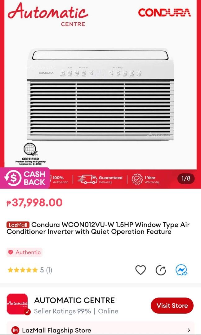 ‼️BRAND NEW‼️ CONDURA PRIMEA INVERTER WINDOW TYPE AIRCON, TV & Home ...
