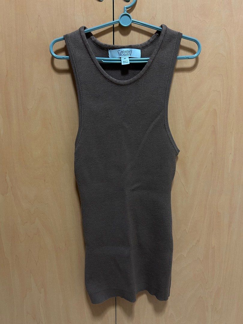 Caramel Monster Ribbed Tank in Camel, Women's Fashion, Tops, Sleeveless ...