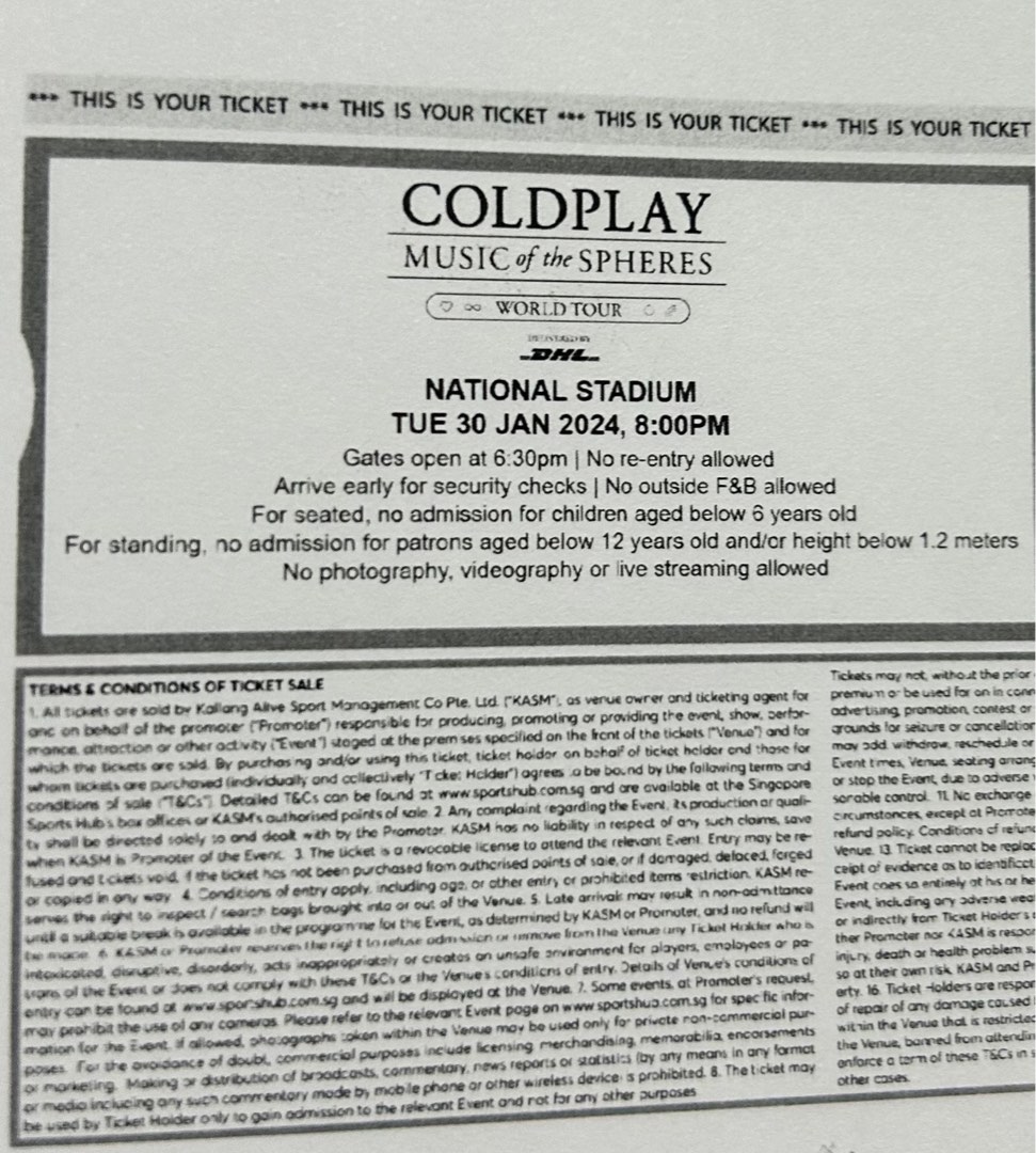 Coldplay Cat 3 ticket, Tickets & Vouchers, Event Tickets on Carousell