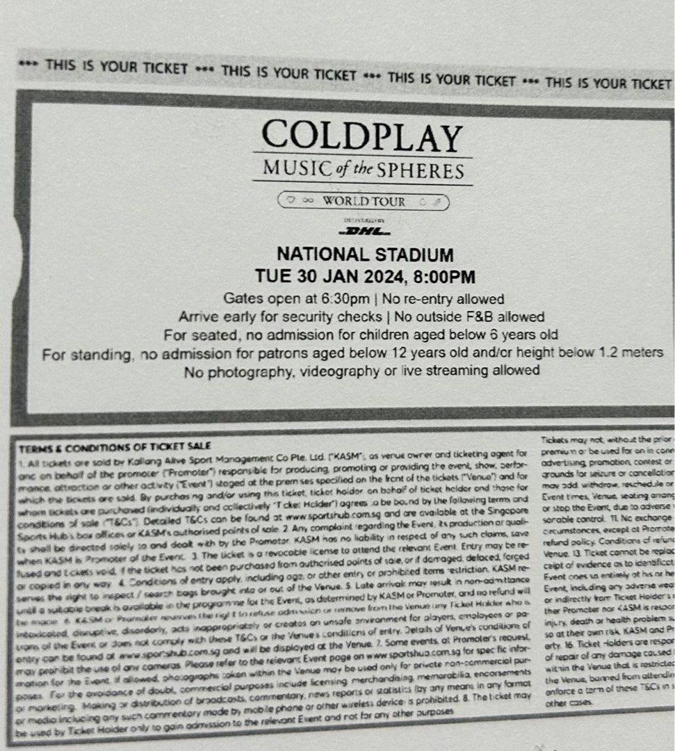 Coldplay Cat 3 ticket, Tickets & Vouchers, Event Tickets on Carousell