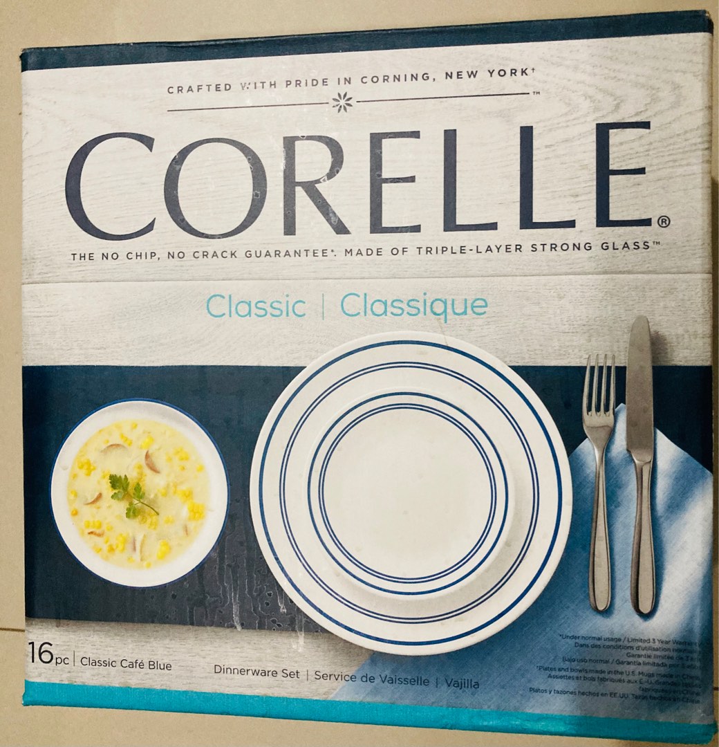 Corelle 16pc set Classic Cafe Blue, Furniture & Home Living ...