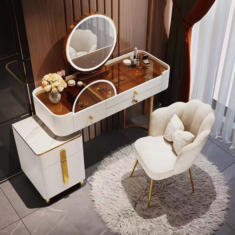 Dressing Table 100cm Makeup Table Free Install Tempered glass desktop ...