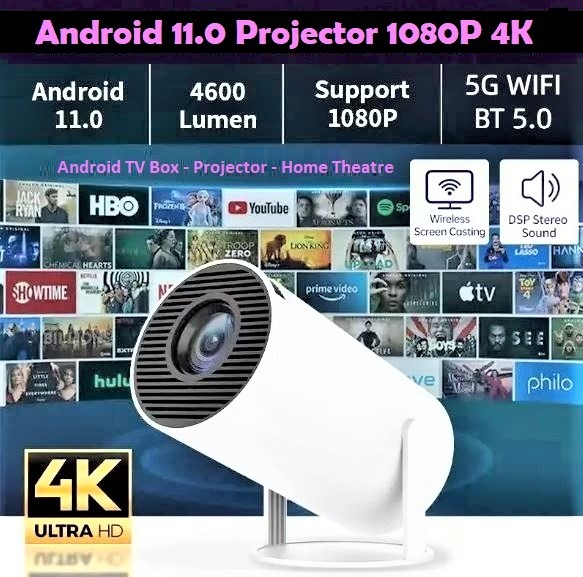 Full HD Smart Android Mini Portable Projector | Wifi Bluetooth USB HDMI ...