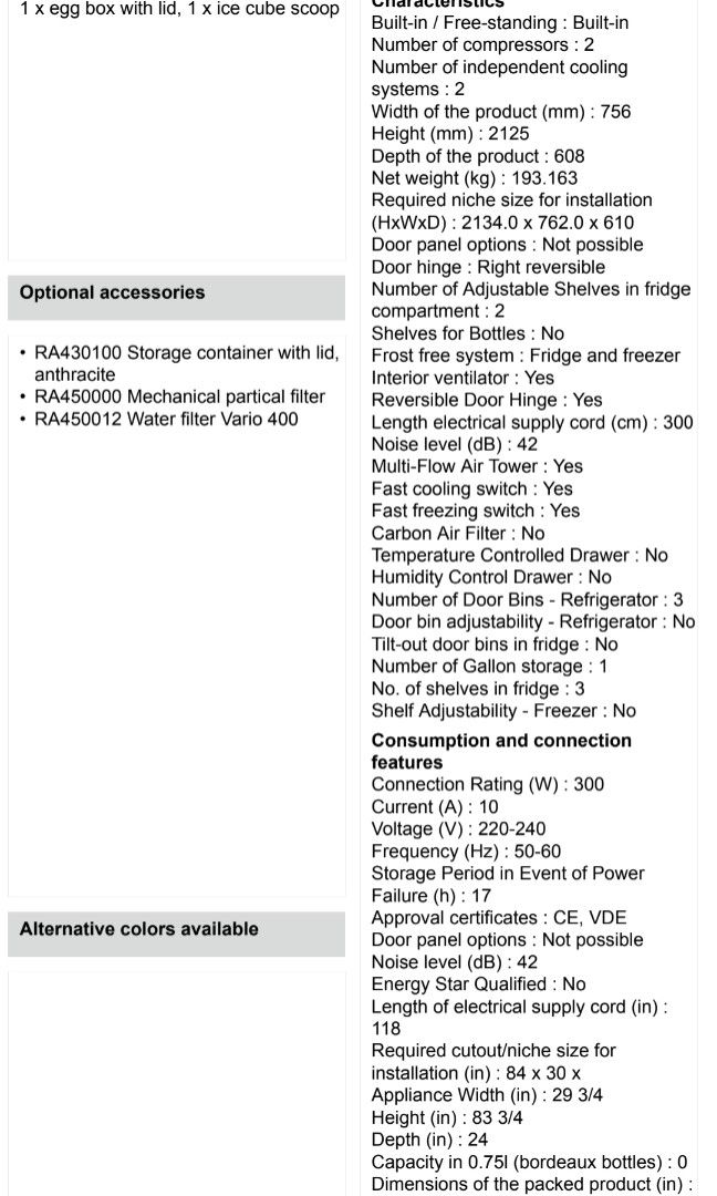 Gaggenau built in fridge - RB472305 -76cm, TV & Home Appliances ...