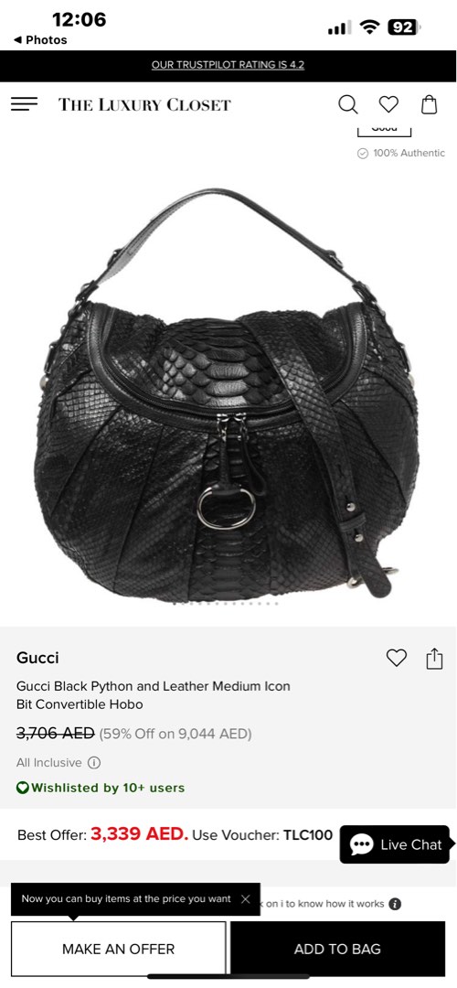 Gucci Icon Bit Hobo Black Python (ORIGINAL HARD TO FIND), Luxury, Bags ...