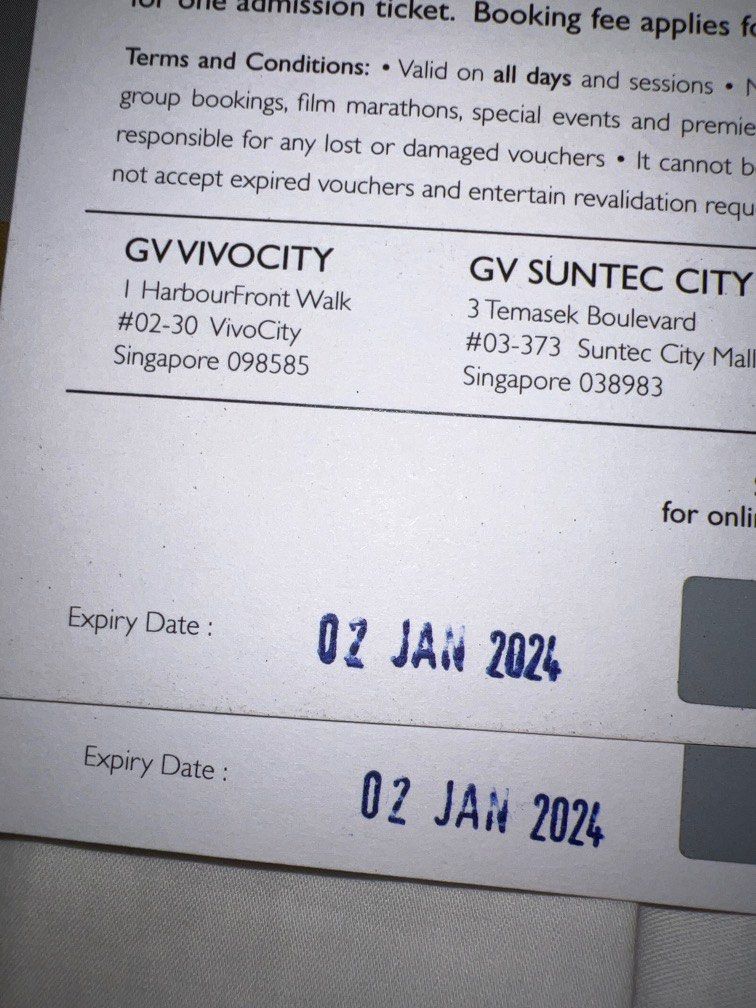 GV All day Gold class tickets x2, Tickets & Vouchers, Vouchers on Carousell