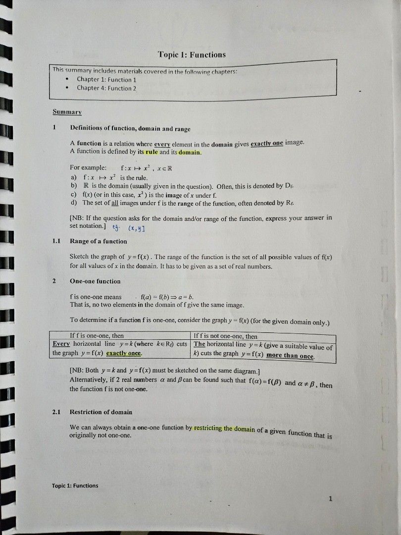 H2 JC Math School Compiled Notes for all Topics, Hobbies & Toys, Books ...