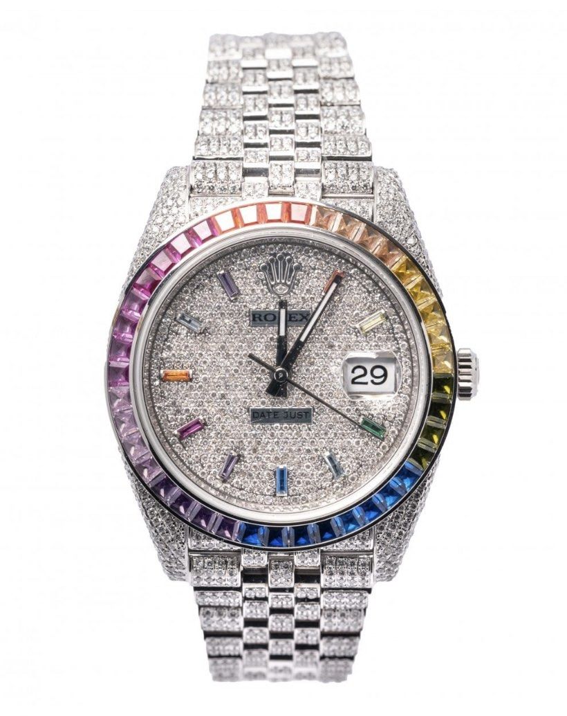 Instock Custom Rolex Stainless Steel Datejust 41mm Rainbow Bezel and ...