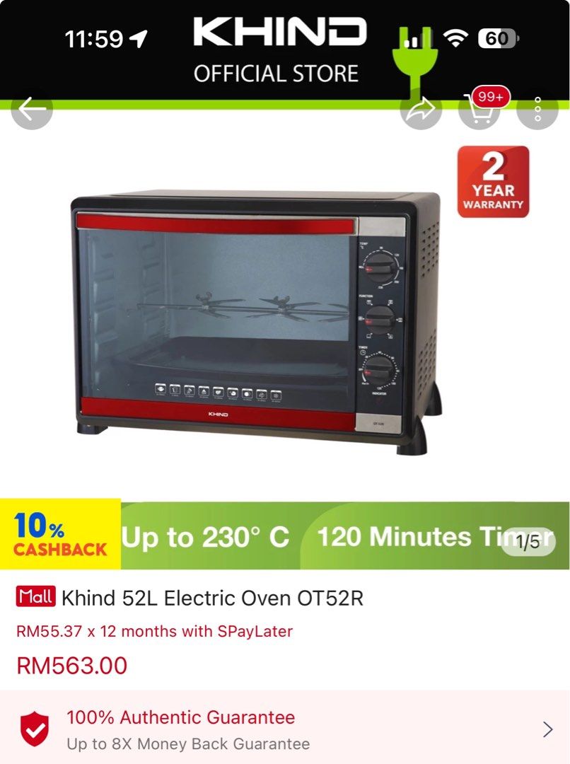 Khind 52L Electric Oven OT52R, TV & Home Appliances, Kitchen Appliances ...
