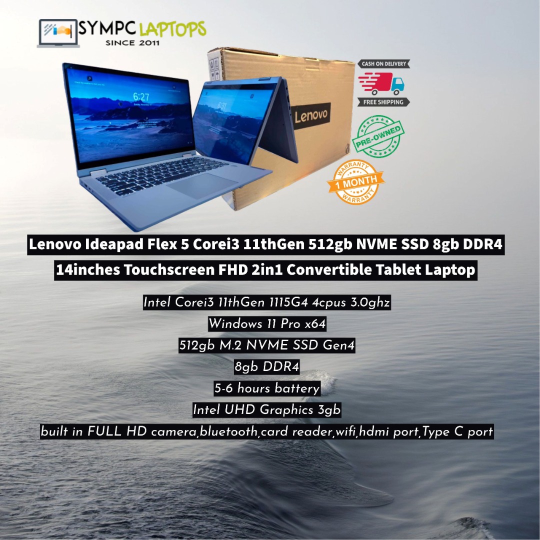 Lenovo Ideapad Flex 5 Corei3 11thGen 512gb NVME SSD 8gb DDR4 14inches Touchscreen FHD 2in1 ...