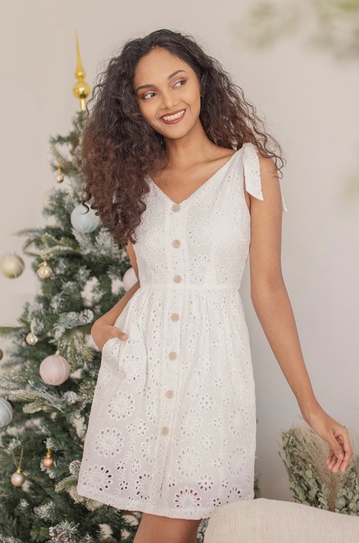 LOVET Amaryllise Removable Ribbon Eyelet Dress (White), Women's Fashion ...