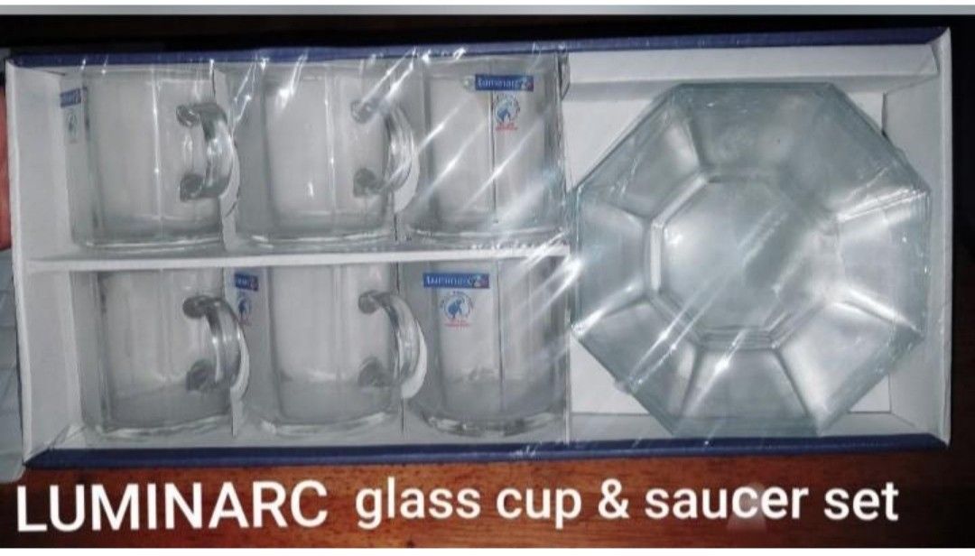 LUMINARC CUP AND SAUCER GLASS SET, Furniture & Home Living, Kitchenware ...