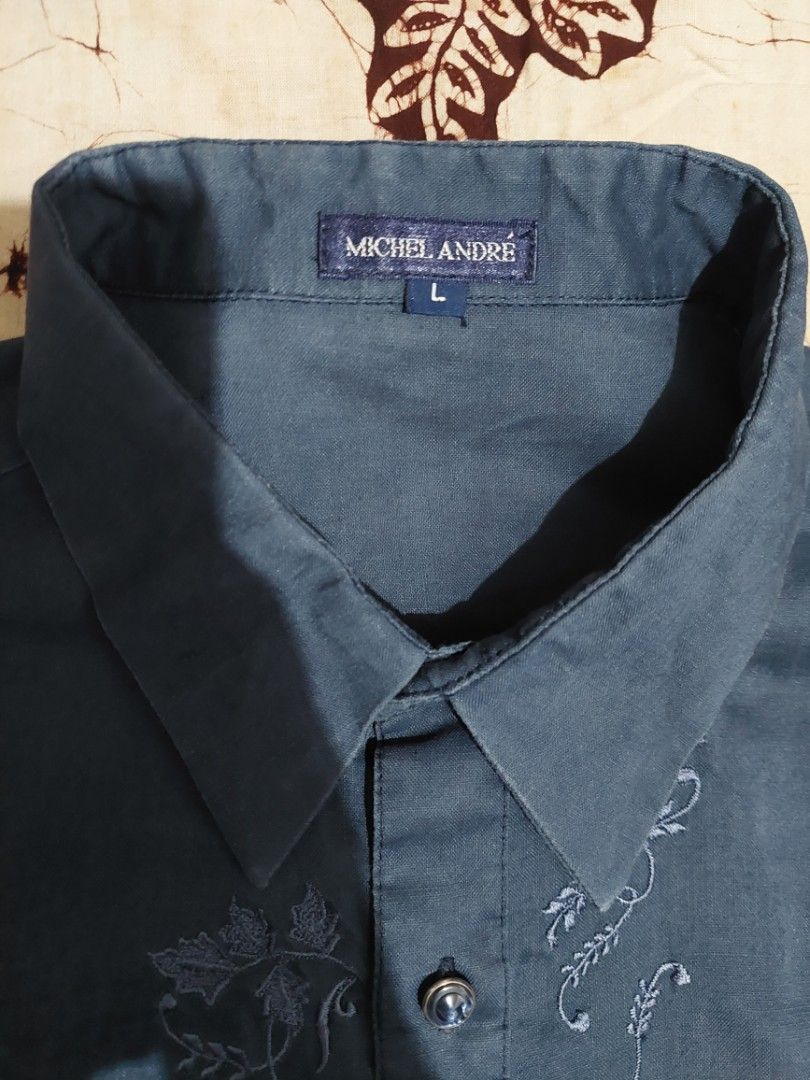 Michel Andre Blue Polo Barong, Men's Fashion, Tops & Sets, Formal ...