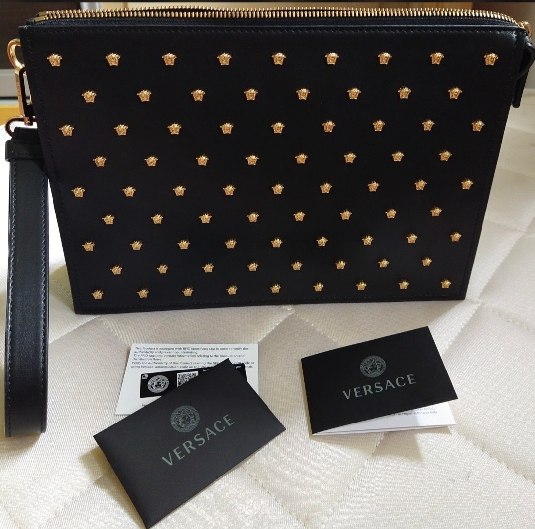 Original Versace Gold Stud Clutch, Luxury, Bags & Wallets on Carousell
