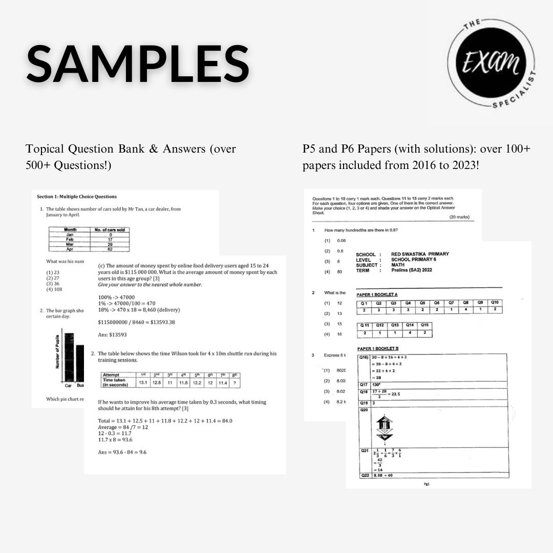 PSLE Math 2024 Preparatory Package (P5 P6 | Notes | Past Year Prelim ...