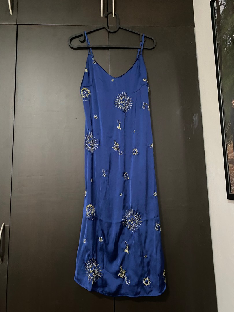 Realisation Par Navy Blue Satin Dress, Women's Fashion, Dresses & Sets ...