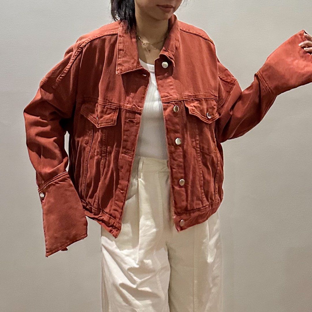 Rust Denim Jacket Zara, Women's Fashion, Coats, Jackets and Outerwear ...