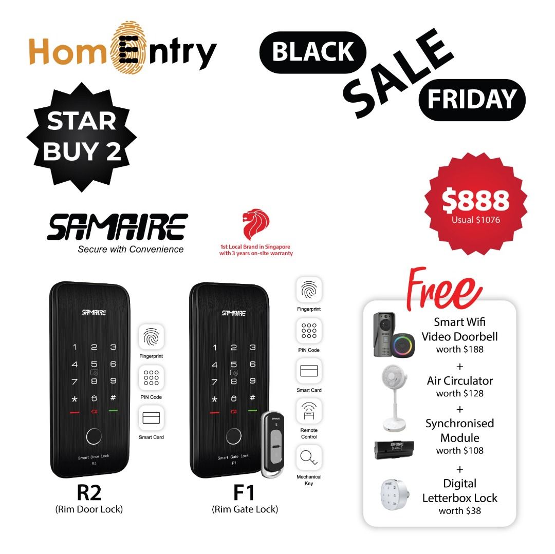 Samaire Digital Lock (R2 + F1) Door and Gate Bundle with Installation ...