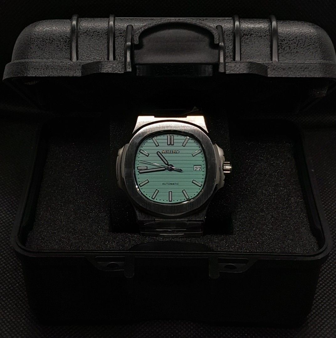 SEIKO [ NAUTILUS TIFFANY BLUE, SILVER CASE MOD ] JAPANESE NH35 MOVEMENT, AUTOMATIC WATCH, Men's ...