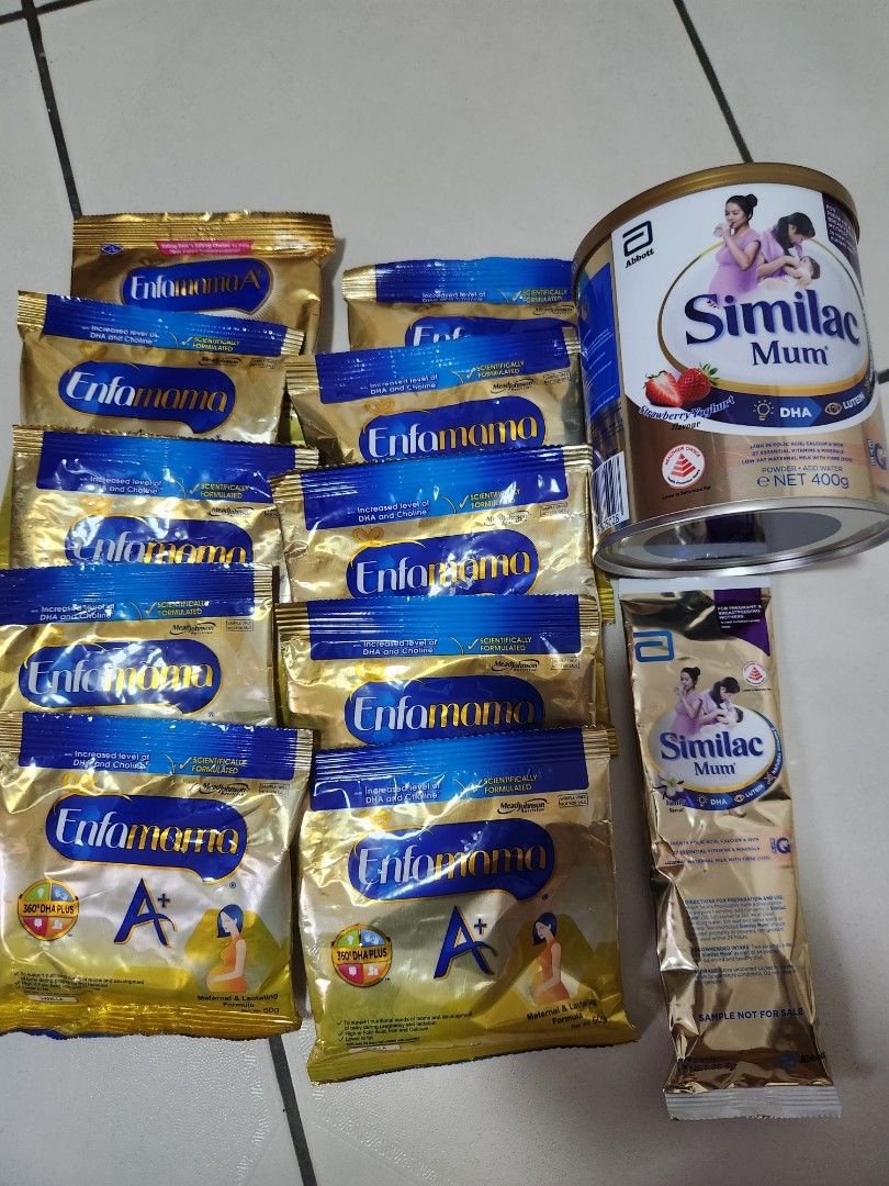 Similac mum 400g tin + 1x similac sachets + 12x enfomama milk sachets ...