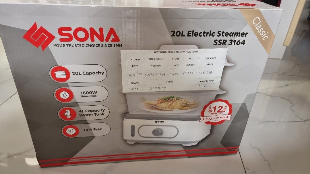 SONA 20L Electric Steamer SSR 3164, TV & Home Appliances, Kitchen ...