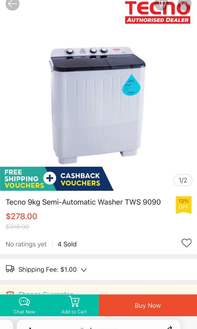 Tecno Twin Tub Semi Automatic washing machine, TV & Home Appliances ...