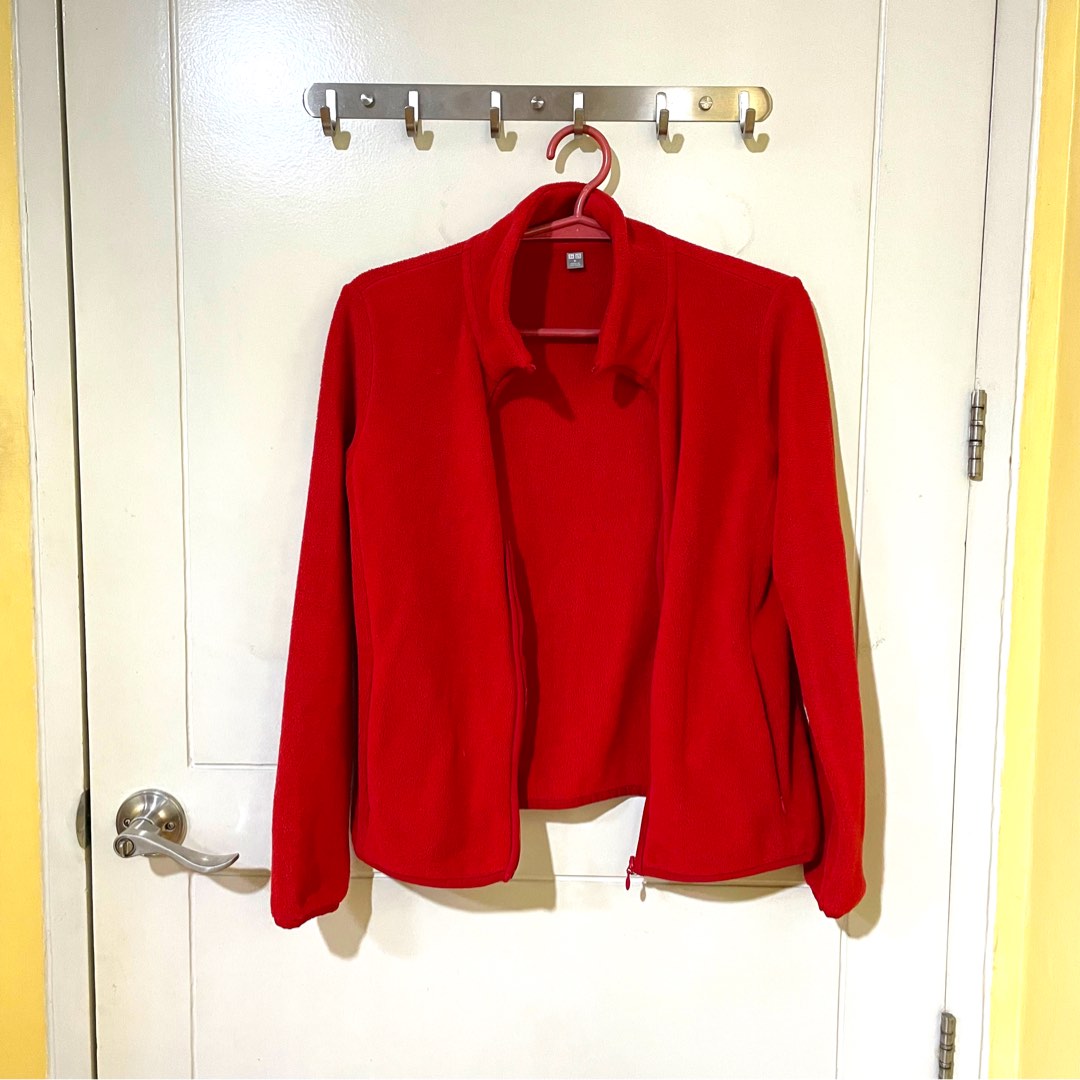 Uniqlo Fluffy Red Jacket, Women's Fashion, Coats, Jackets and Outerwear ...