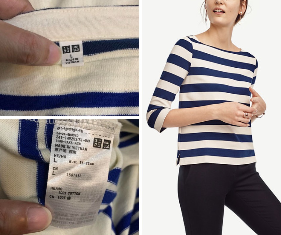 UNIQLO blue striped boatneck 3/4 sleeves classic style supima cotton ...