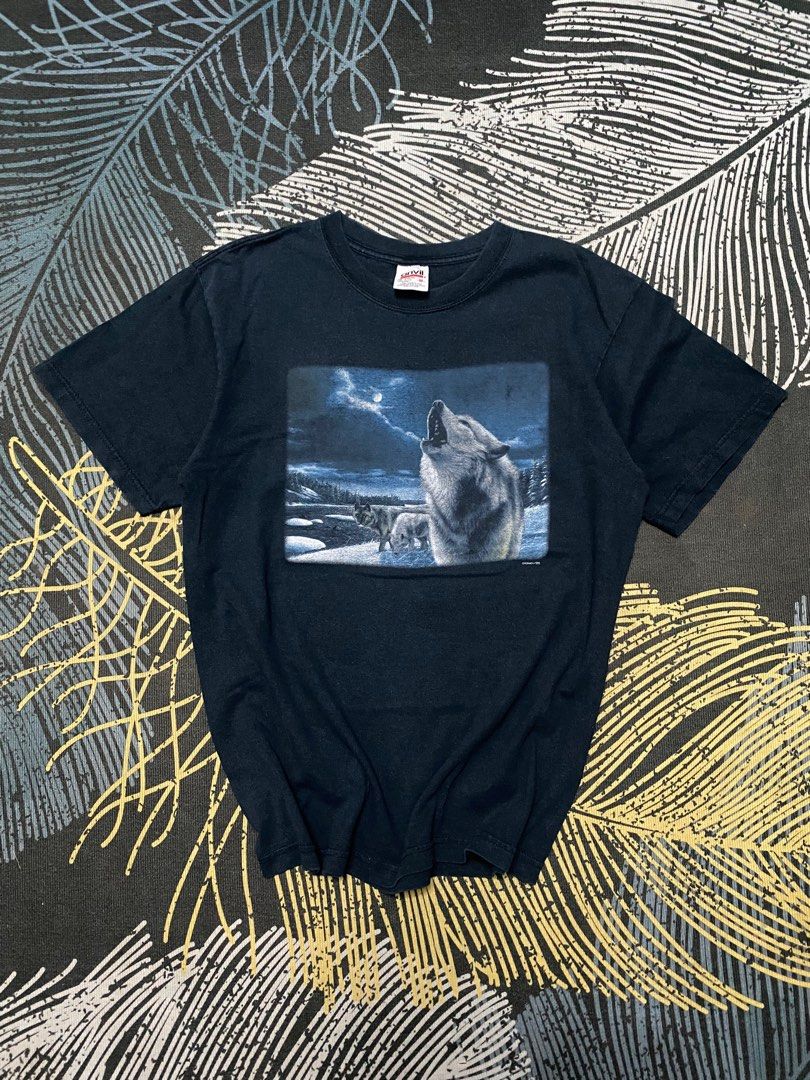 Vintage 90s Howling Wolf Emblem Human-I-Tees, Men's Fashion, Tops ...