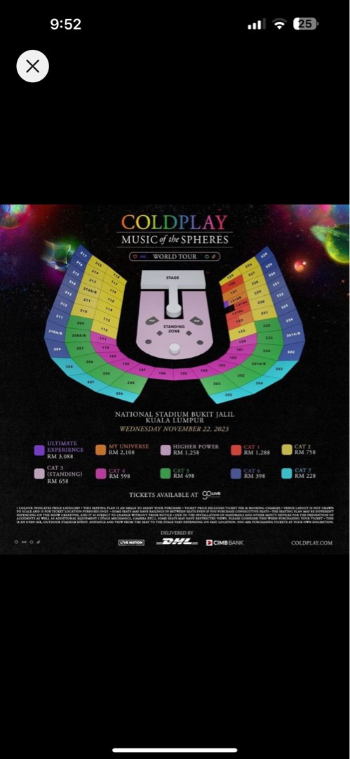 WTB Coldplay concert ticket cat 4 / 5 / 6, Tickets & Vouchers, Event ...