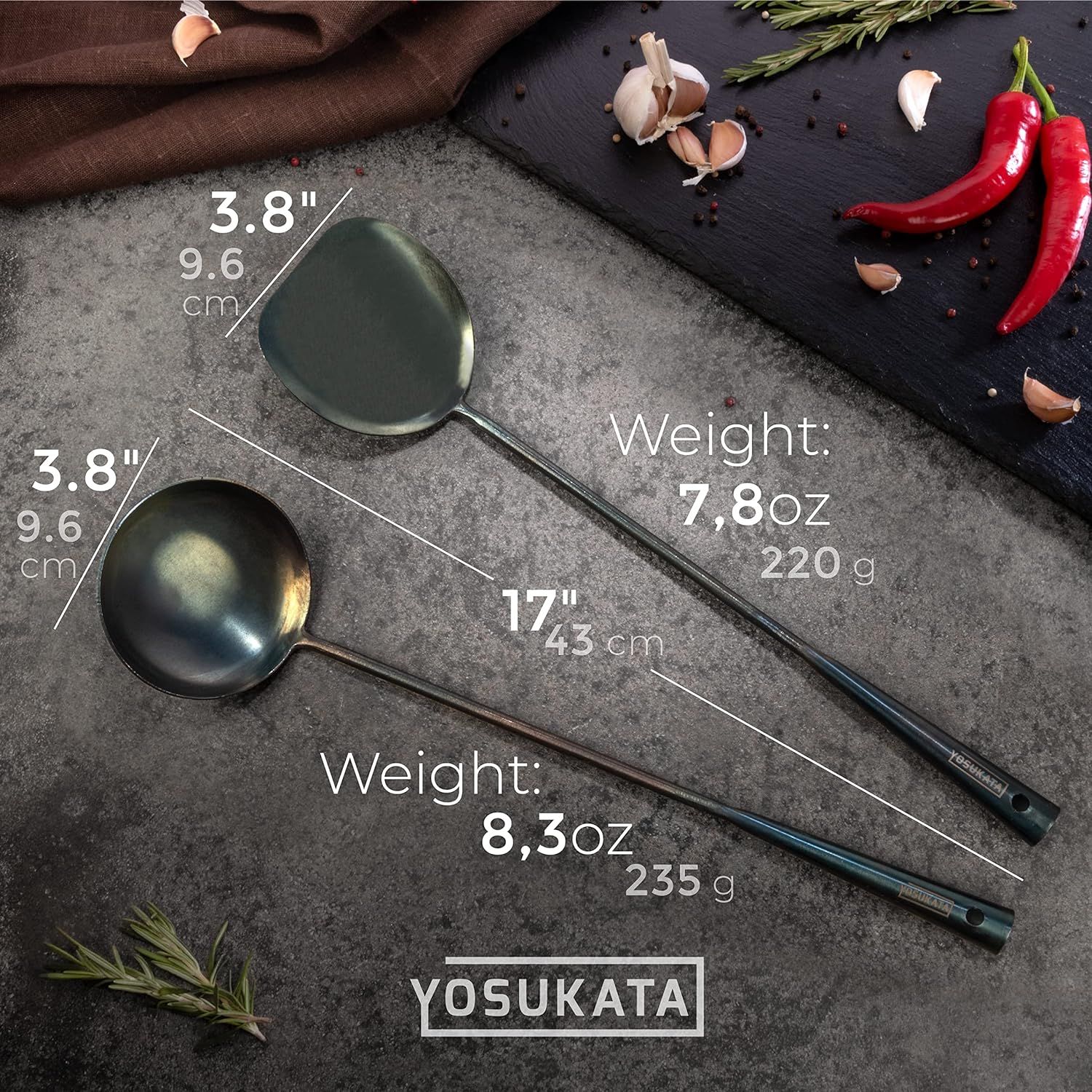 YOSUKATA Pre-Seasoned Wok Utensils Set - Blue Carbon Steel 17-inch Wok ...