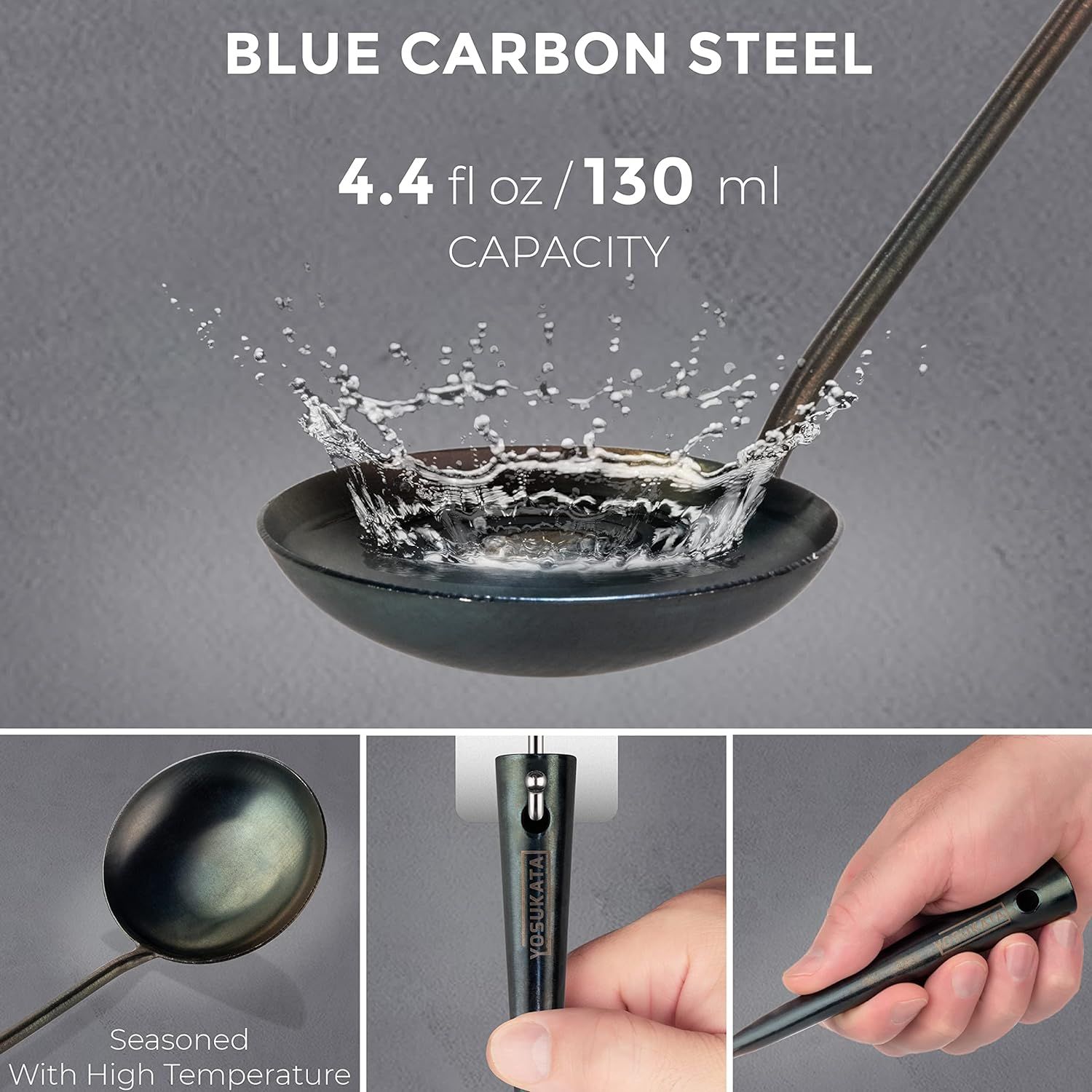 YOSUKATA Pre-Seasoned Wok Utensils Set - Blue Carbon Steel 17-inch Wok ...