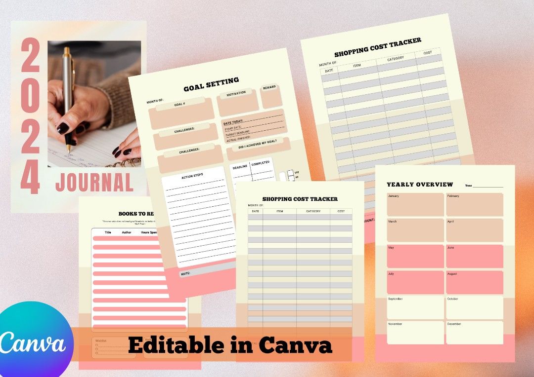 2024 Journal Template| Editable In Canva, Hobbies & Toys, Stationary ...