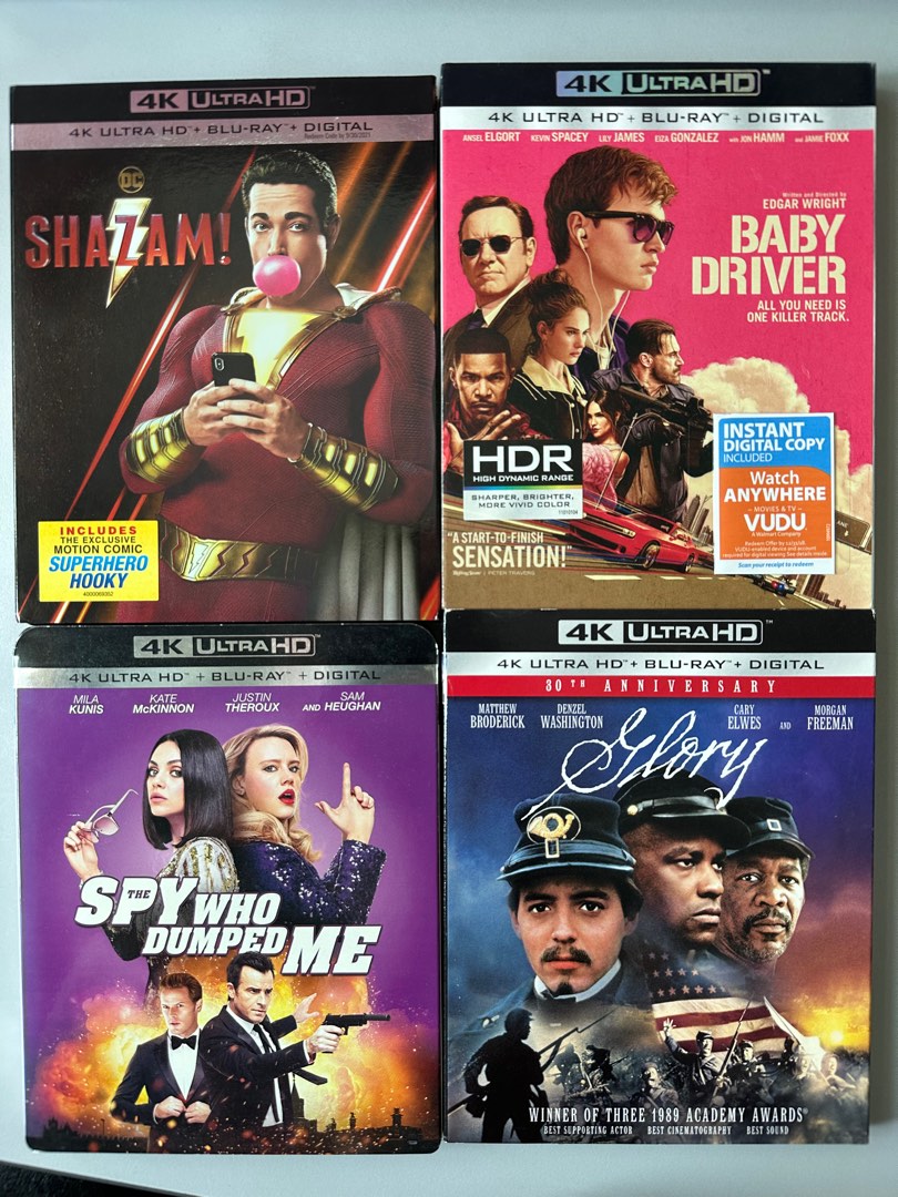 4K ultra blu ray - Shazam, Baby Driver, Spy who dumped me, Hobbies ...