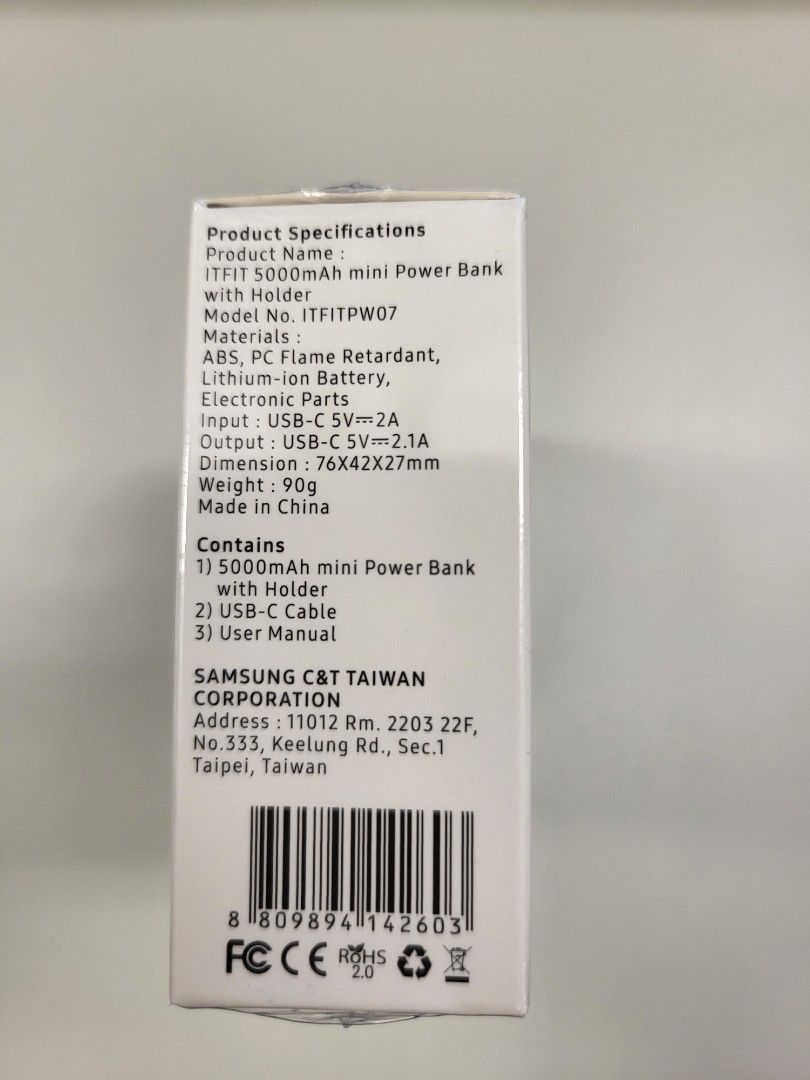 全新 Samsung ITFIT 5000mAh mini power bank with holder, 手提電話, 電話及其他裝置配件 ...
