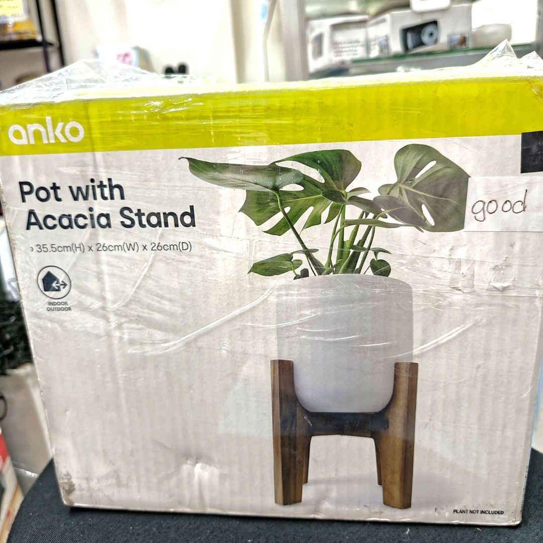 Anko Pot with Acacia Stand, Furniture & Home Living, Gardening, Pots ...