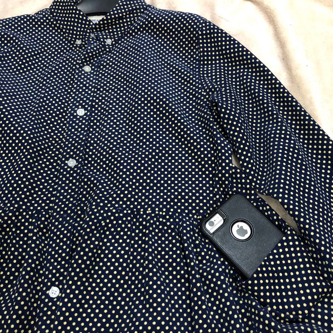 Beamsboy by Beams Japan Ultralight Corduroy Blue Polka Midi Dress ...