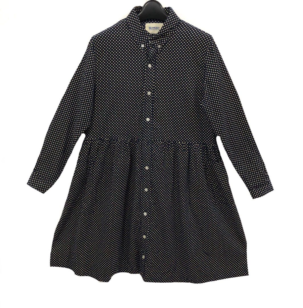 Beamsboy by Beams Japan Ultralight Corduroy Blue Polka Midi Dress ...