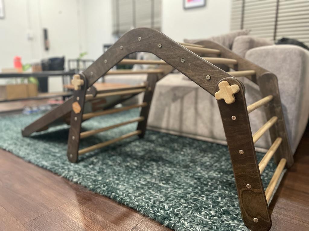 Birch Wood Foldable Climbing Frame with Slide + Rock wall, Babies ...