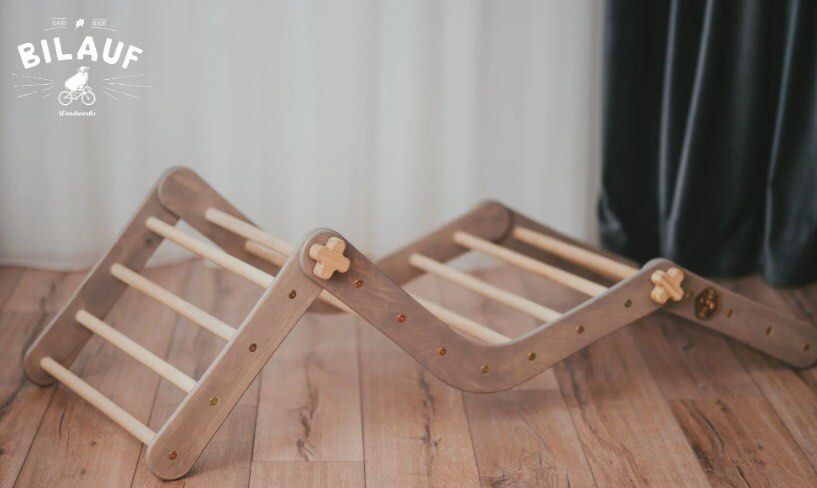 Birch Wood Foldable Climbing Frame with Slide + Rock wall, Babies ...