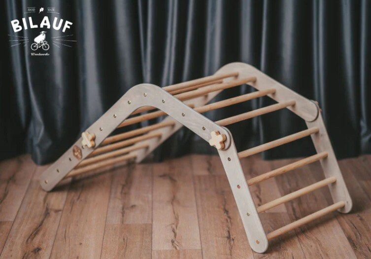 Birch Wood Foldable Climbing Frame with Slide + Rock wall, Babies ...